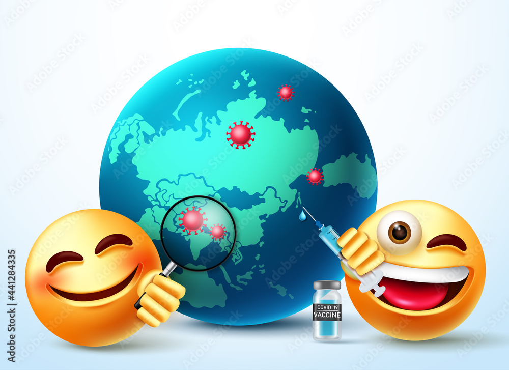 Emoji smiley covid vaccine vector design. Emoticons 3d character ...