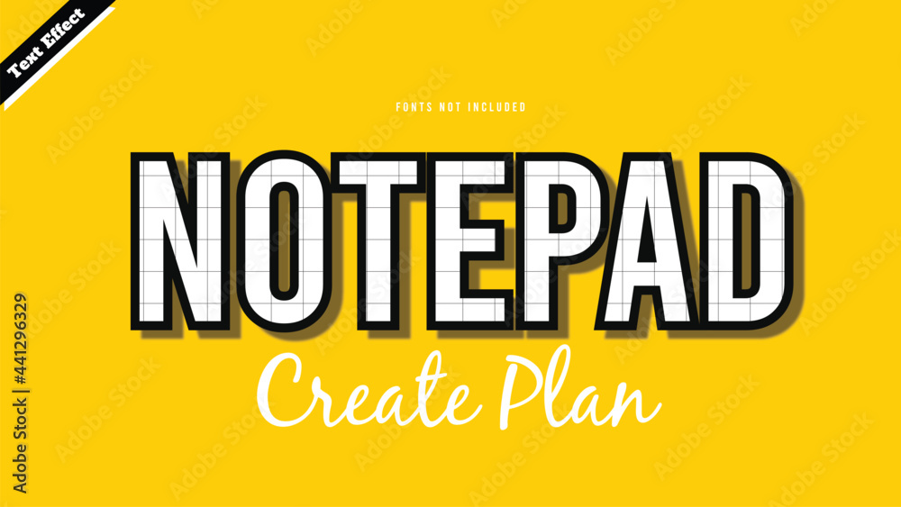 Notepad create your plan text effect design vector. editable 3d text ...