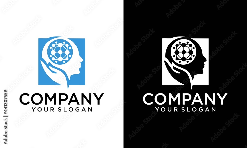 Vector symbol of human head. Profile face. Blue color isolated on white ...