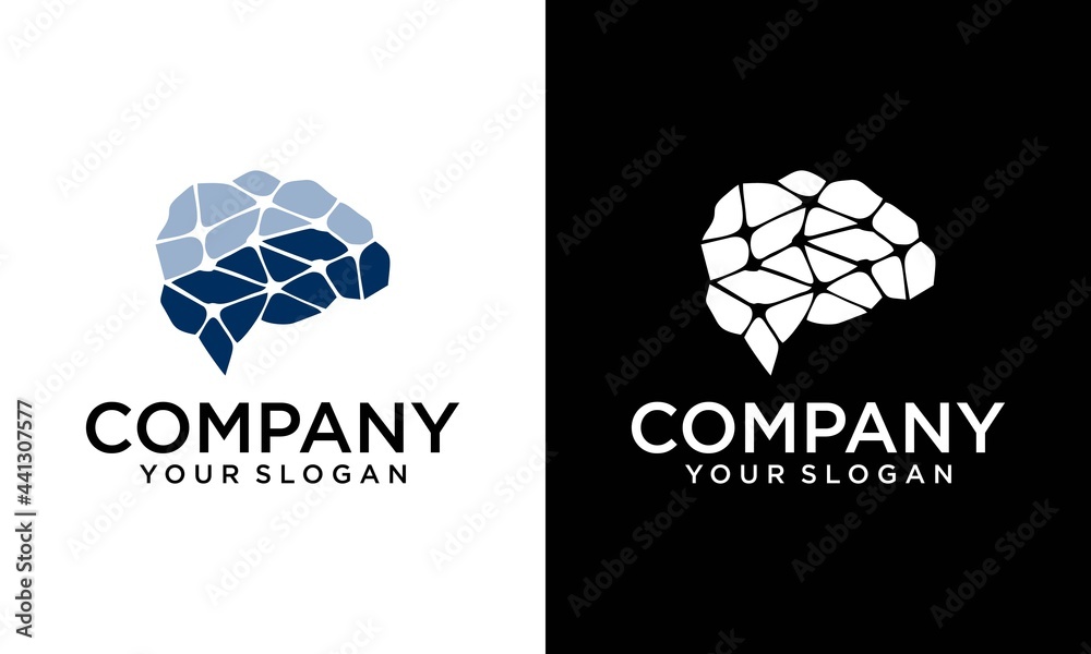 Connected Dot Line Brain Logo Template. Illustration of Brain Technology Logo Design. Digital ...