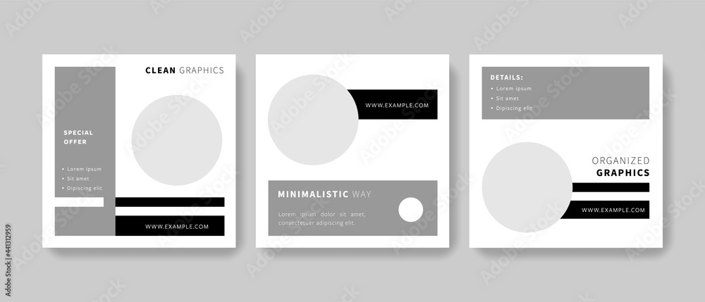 Set of organized clean editable social media set layouts with place for ...