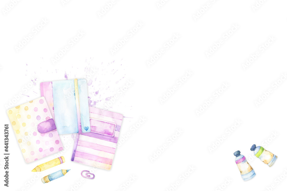 Notepads collection, back to school banner, women diary, watercolor ...