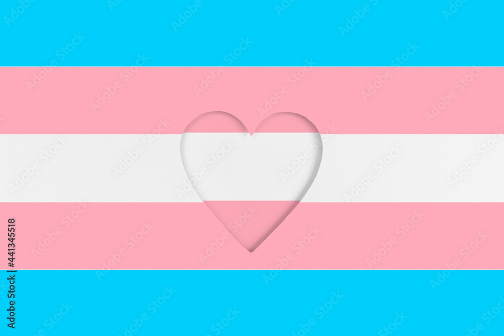 Transgender flag background. Printed cardboard with die-cut heart shape ...