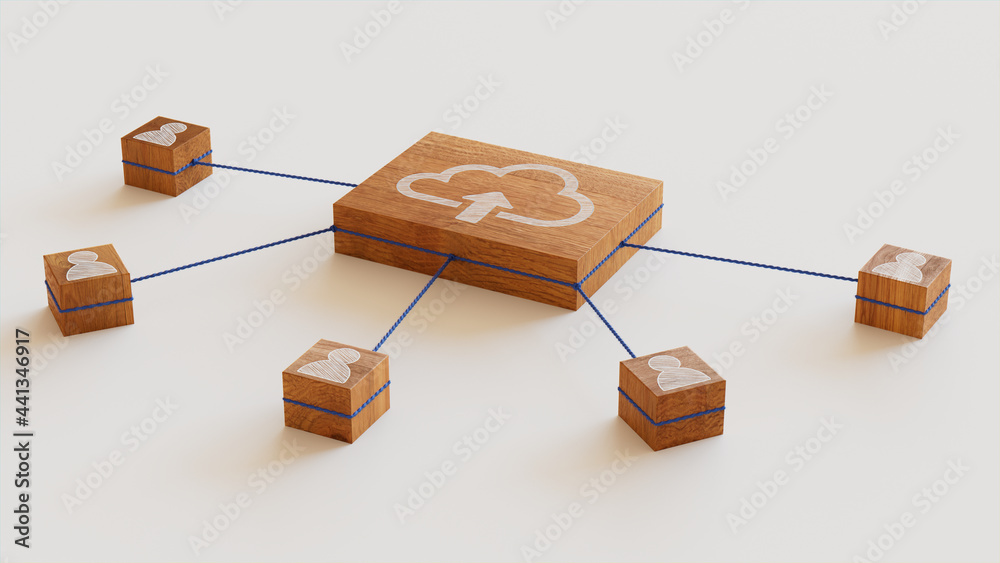 Data storage Technology Concept with cloud upload Symbol on a Wooden ...