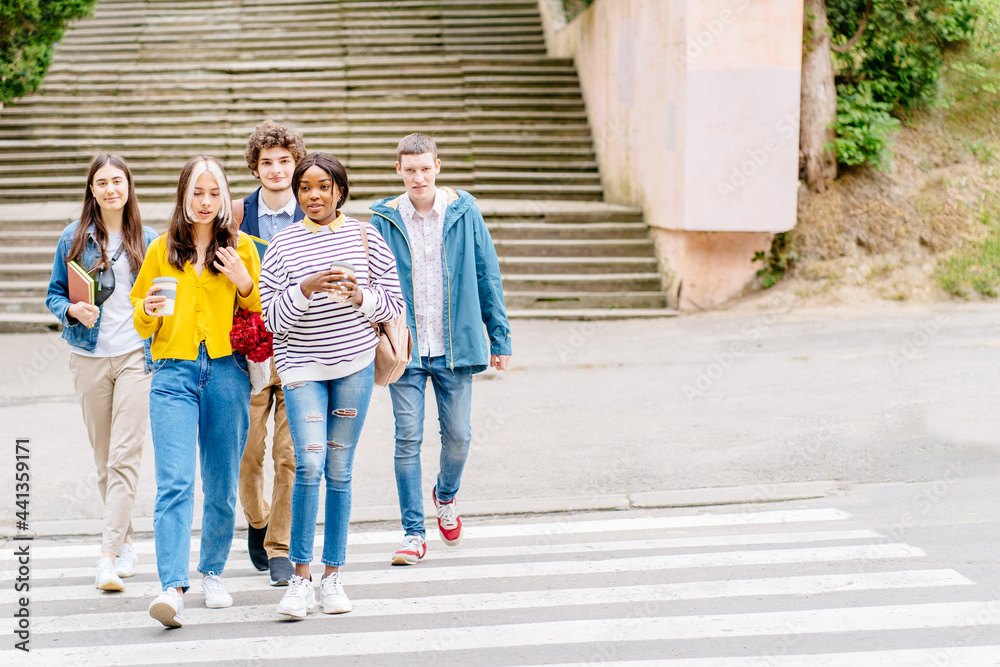 Foto de Full height of happy young group of five males and females ...