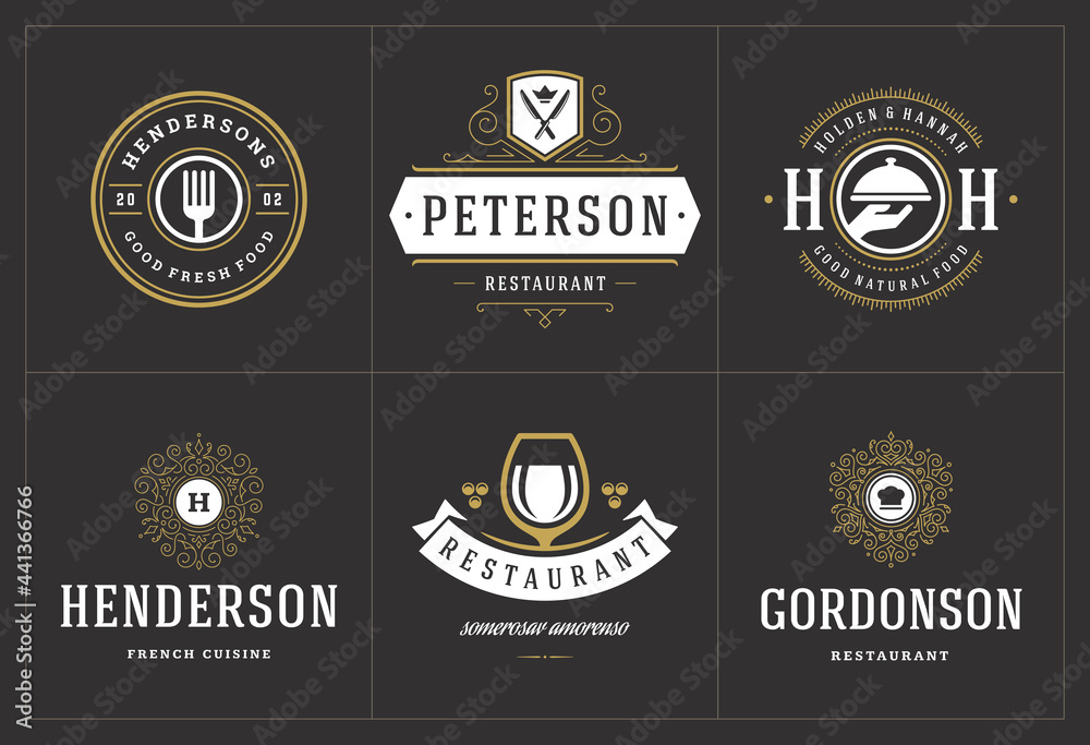 Restaurant logos templates set vector illustration good for menu labels ...