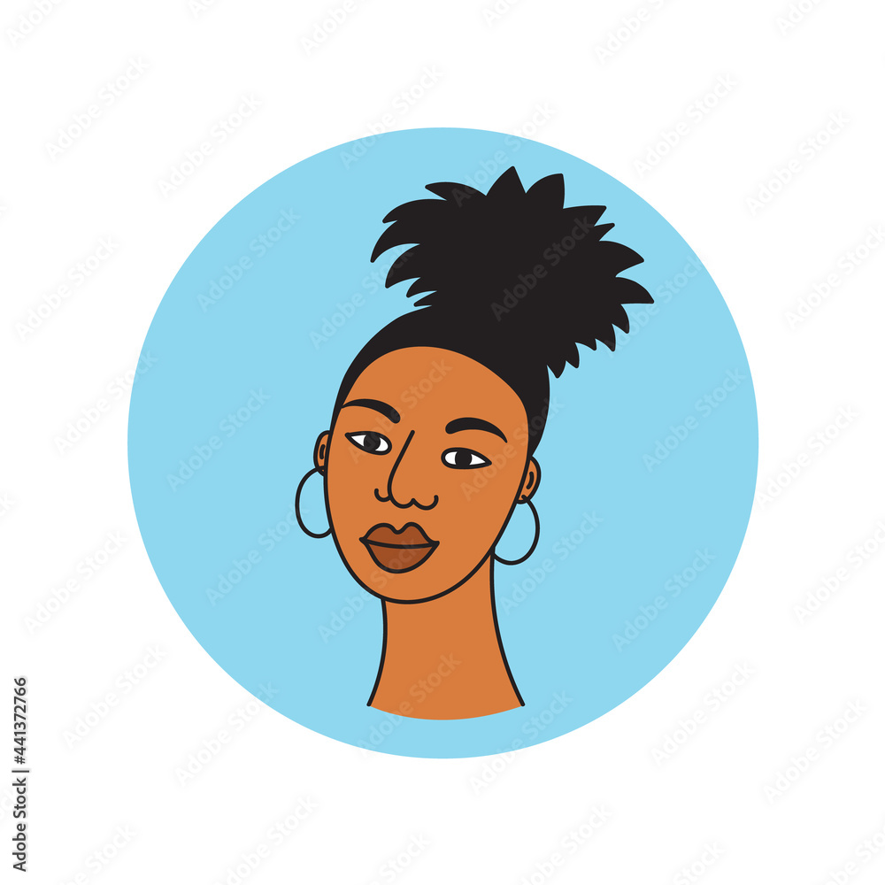 African american woman face,hand drawn logo of negroid race woman with ...