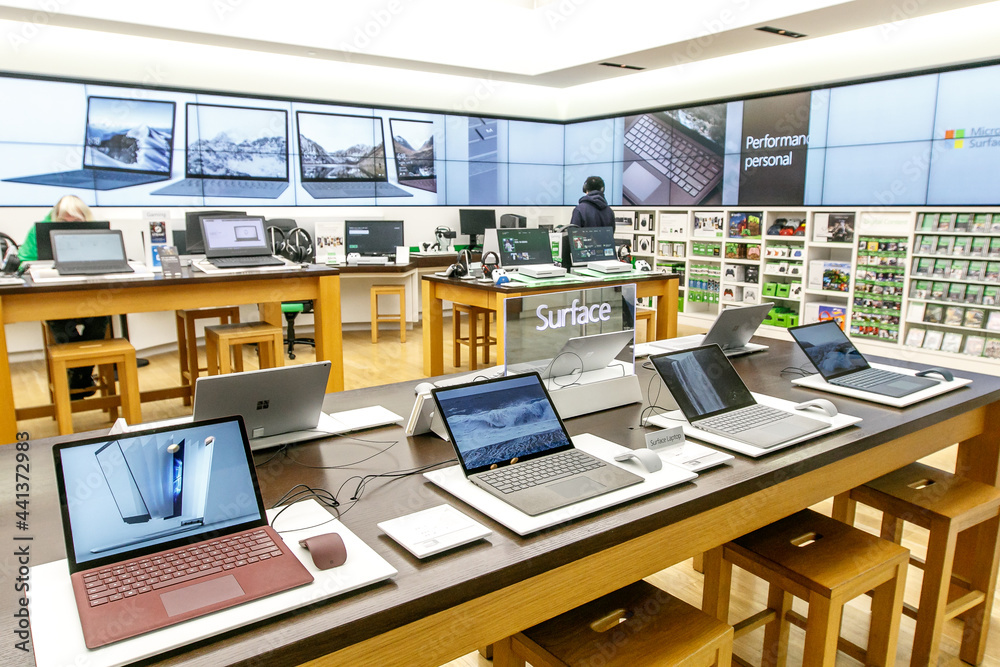 Variety of laptops running Windows Surface for sale at a Microsoft ...