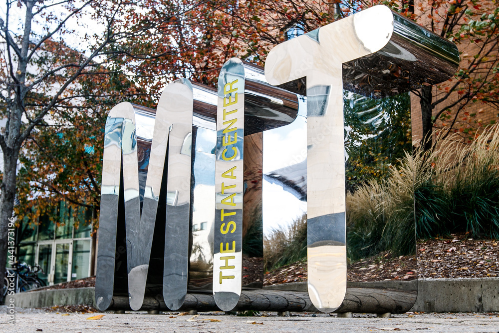MIT, large metal letters, installed in the middle of the Stata Center ...