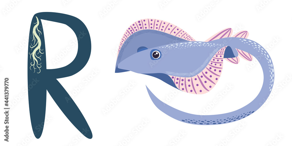 ABC kids Blue spotted sea animal cartoon character Ocean animal, cramp ...