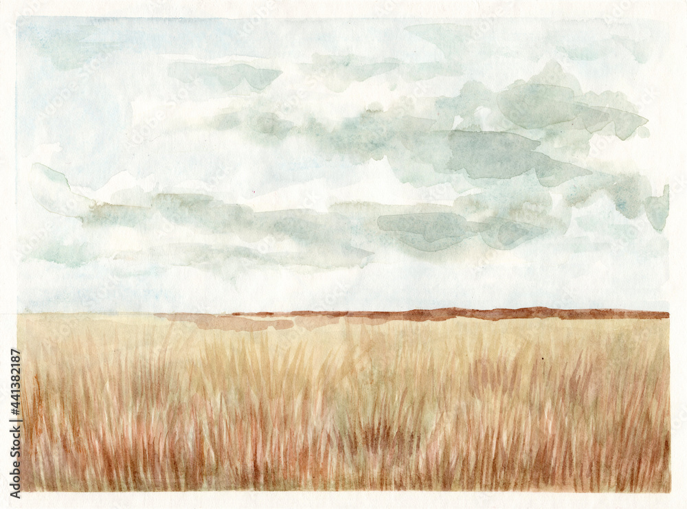 Watercolor beautiful landscape. Hand drawn nature background. Hand ...