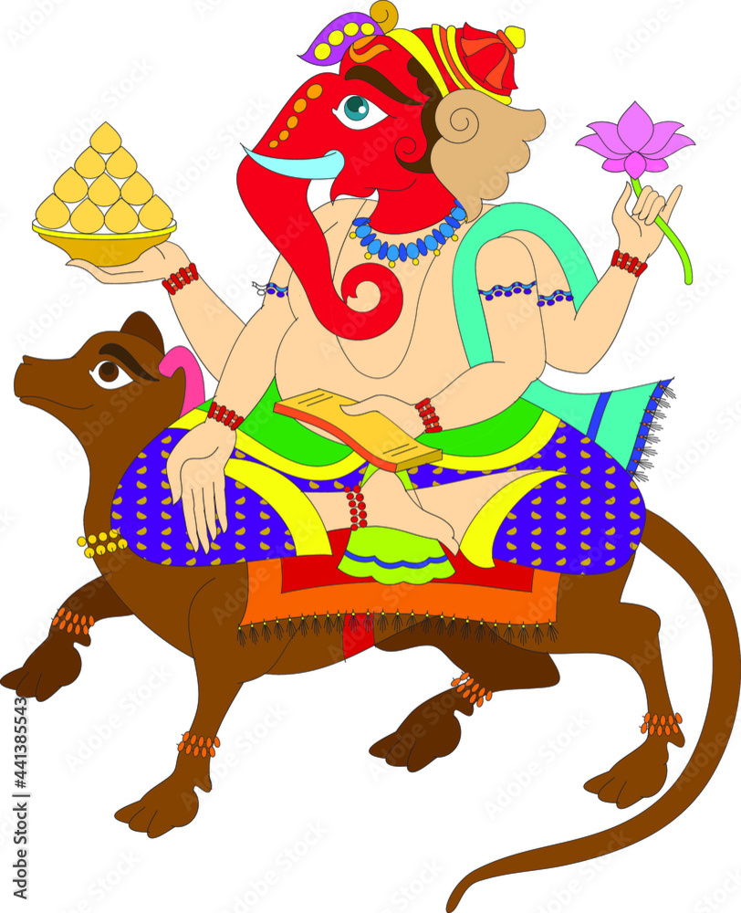Illustration of Lord Ganpati/Ganesha drawn in Pinguli folk art style of ...