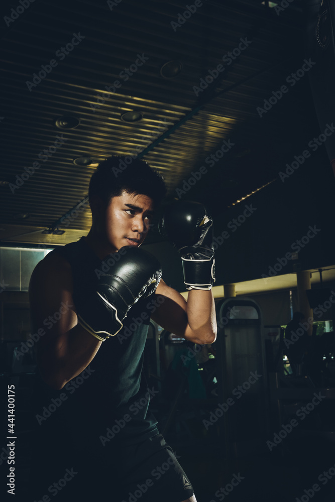 Asian male training boxing in the gym Stock Photo | Adobe Stock