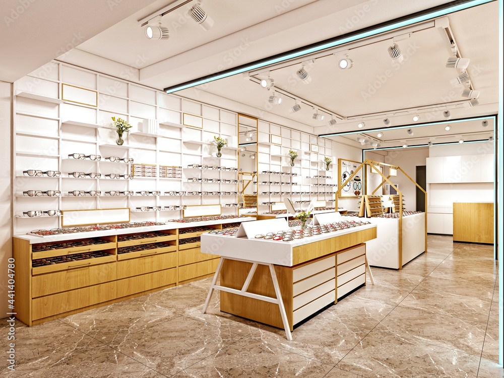 3d render of eye glass shop Stock Illustration | Adobe Stock