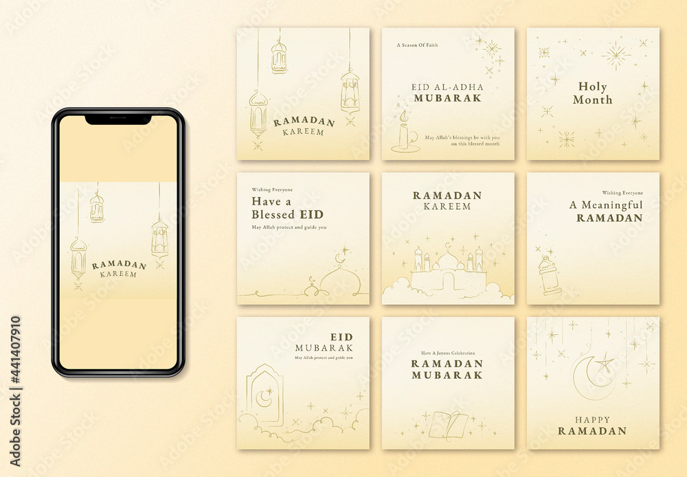 Ramadan Layout Set for Social Media Post Stock Template | Adobe Stock