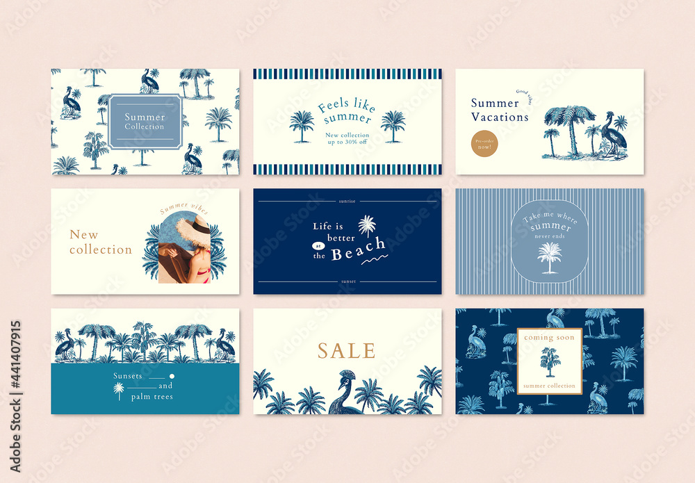 Editable Summer Banner Layouts in Blue Tone Stock Template | Adobe Stock