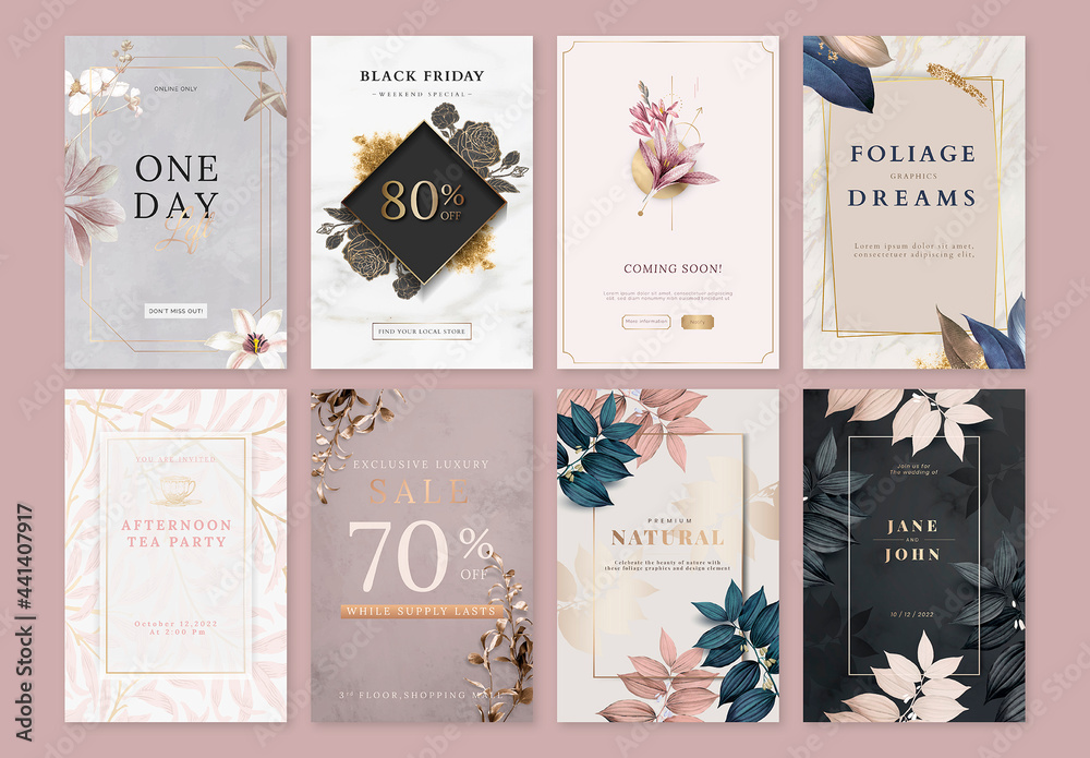 Editable Floral Layout Frame Collection Stock Template | Adobe Stock