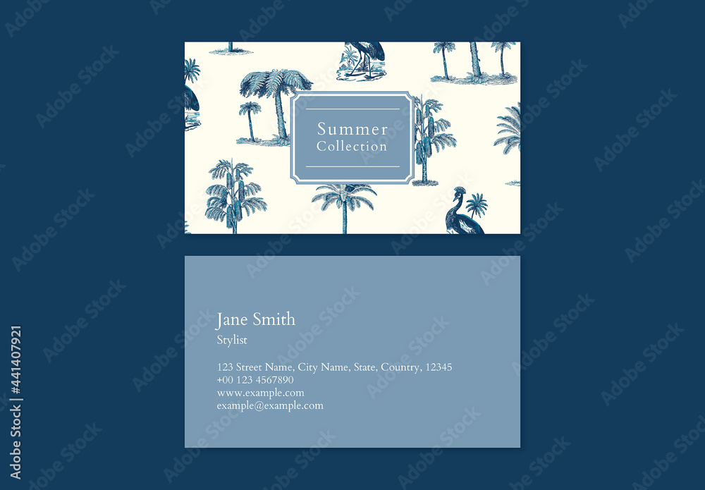 Editable Business Card Layout in Blue Tropical theme Stock Template ...