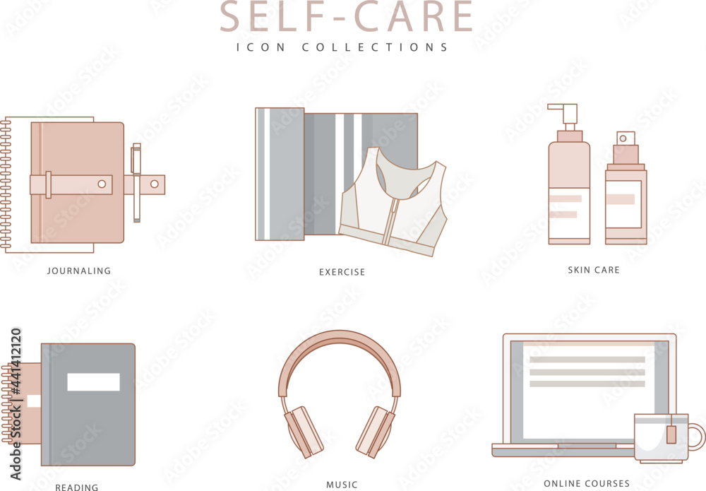 Self-care routine to do ideas or checklist. Self care concept icons set ...