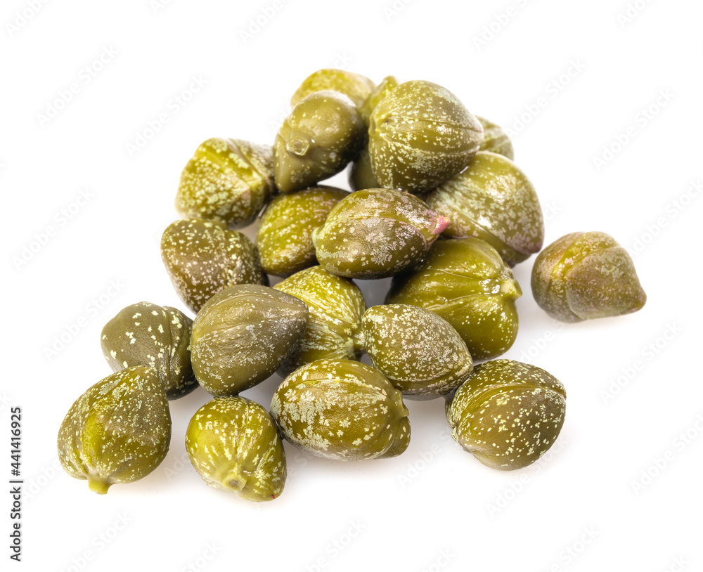 Pile of pickled capers isolated on white background with clipping path ...
