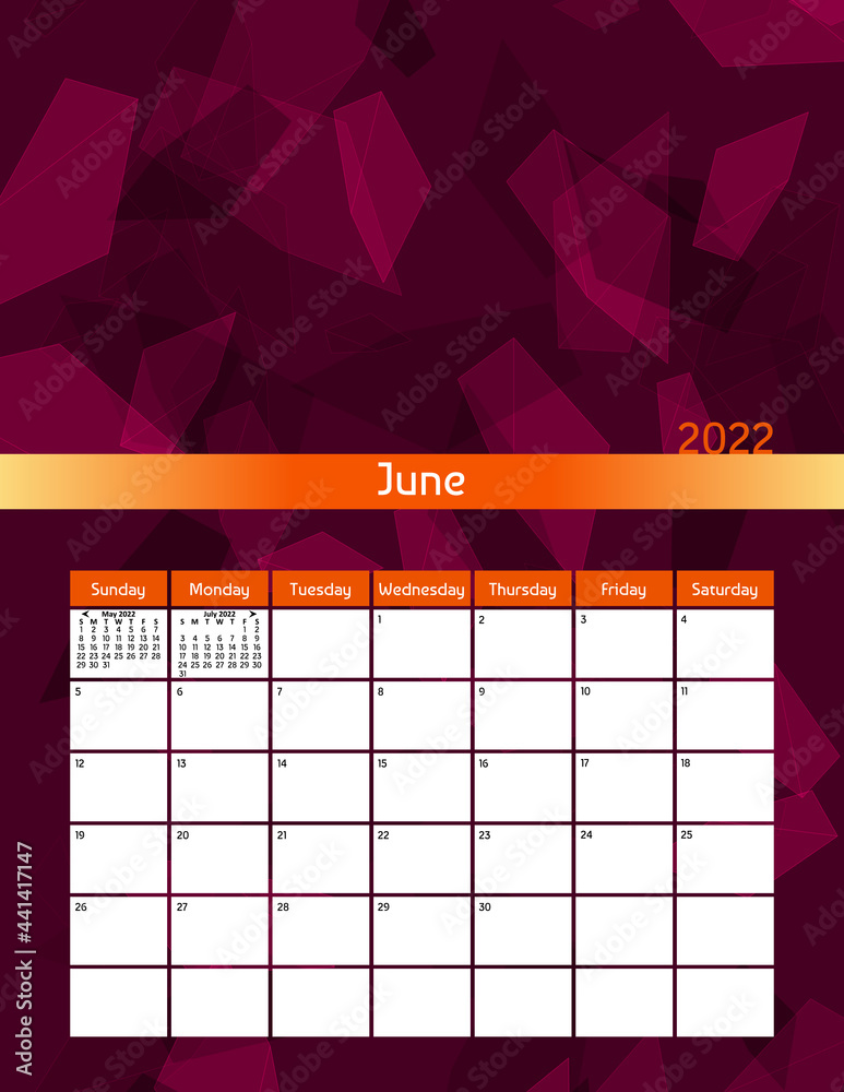 Us letter paper size vector futuristic monthly planner calendar June ...