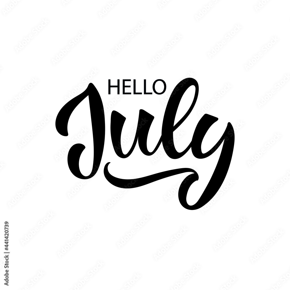Hello July handwritten text. Trendy script lettering design Modern ...