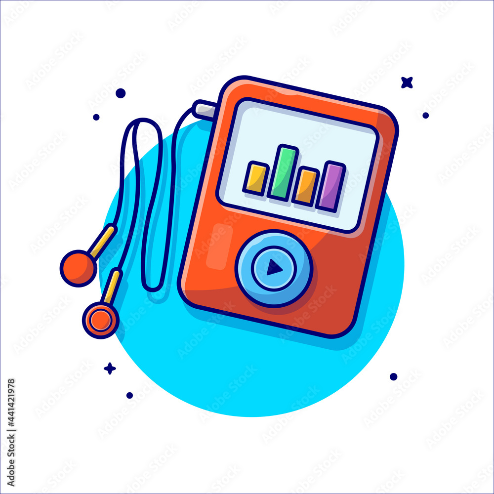 Audio Music Player with Earphone Cartoon Vector Icon Illustration ...