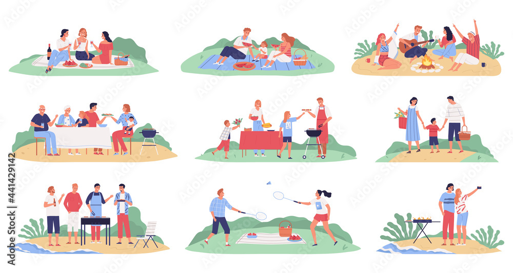 Family Picnic Set Stock Vector | Adobe Stock