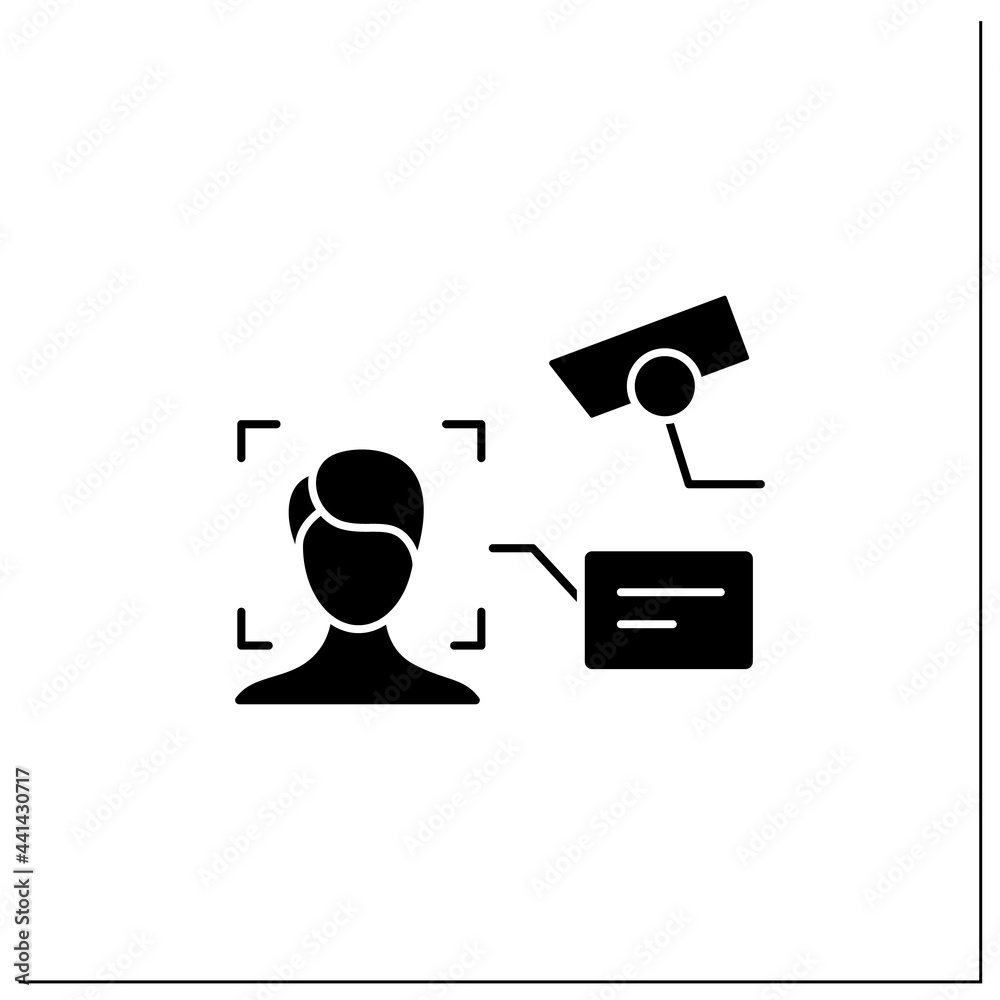 Video face recognition glyph icon. Authentication by facial recognition ...
