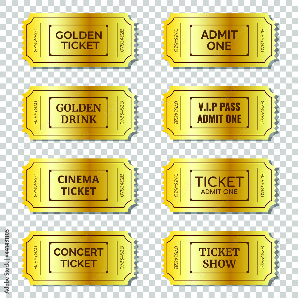 Collection of Golden Ticket on transparent background Stock Vector ...