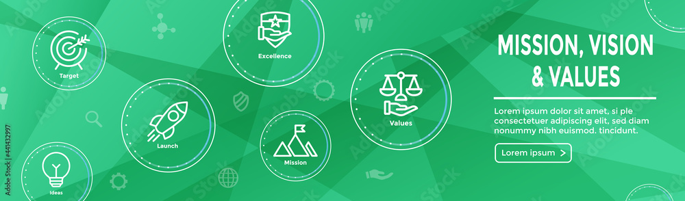 Mission Vision Values Icon Set and Web Header Banner Stock Vector ...