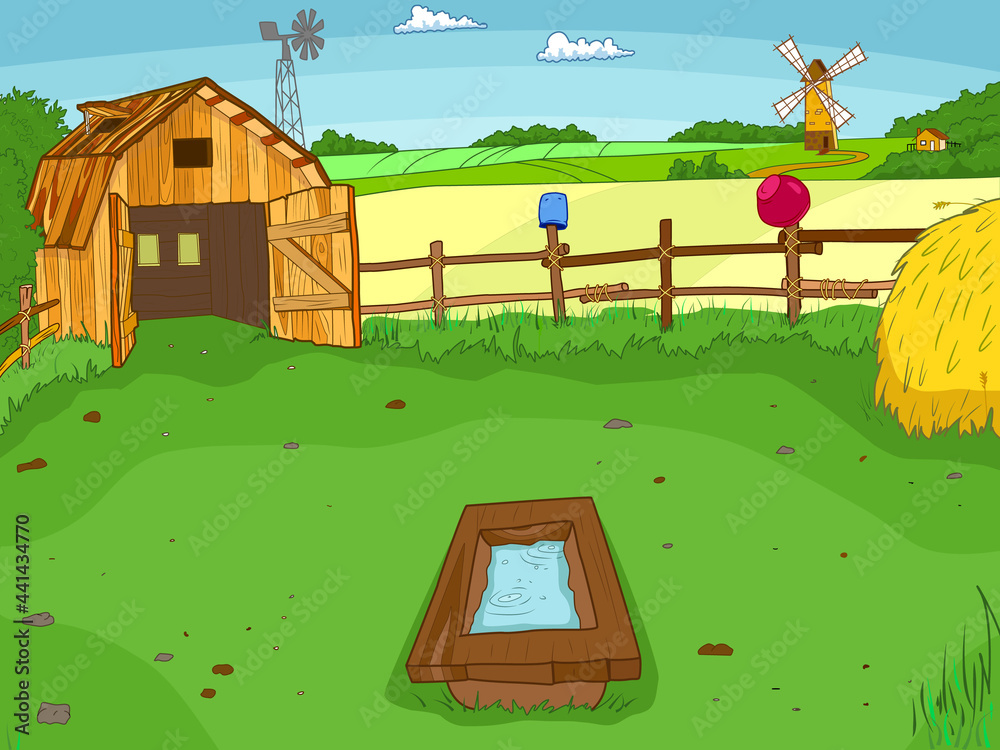 Farm yard. Cartoon farm color book outline children vector. Stock ...