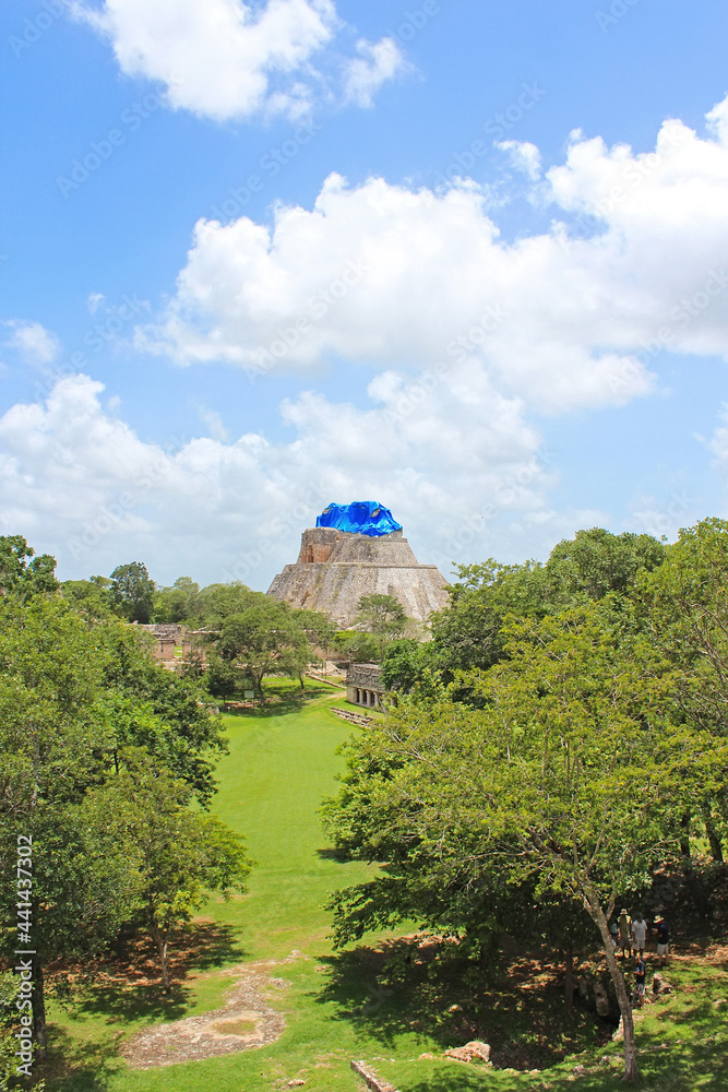 Uxmal, Aerial view on the Pyramid of the Magician from the top of Great ...