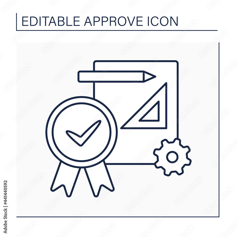 Approve project line icon. Preparation, submittal, and approval of ...