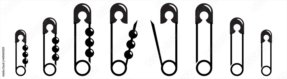 Set of safety pin icons isolated on white background. Safety pin flat ...