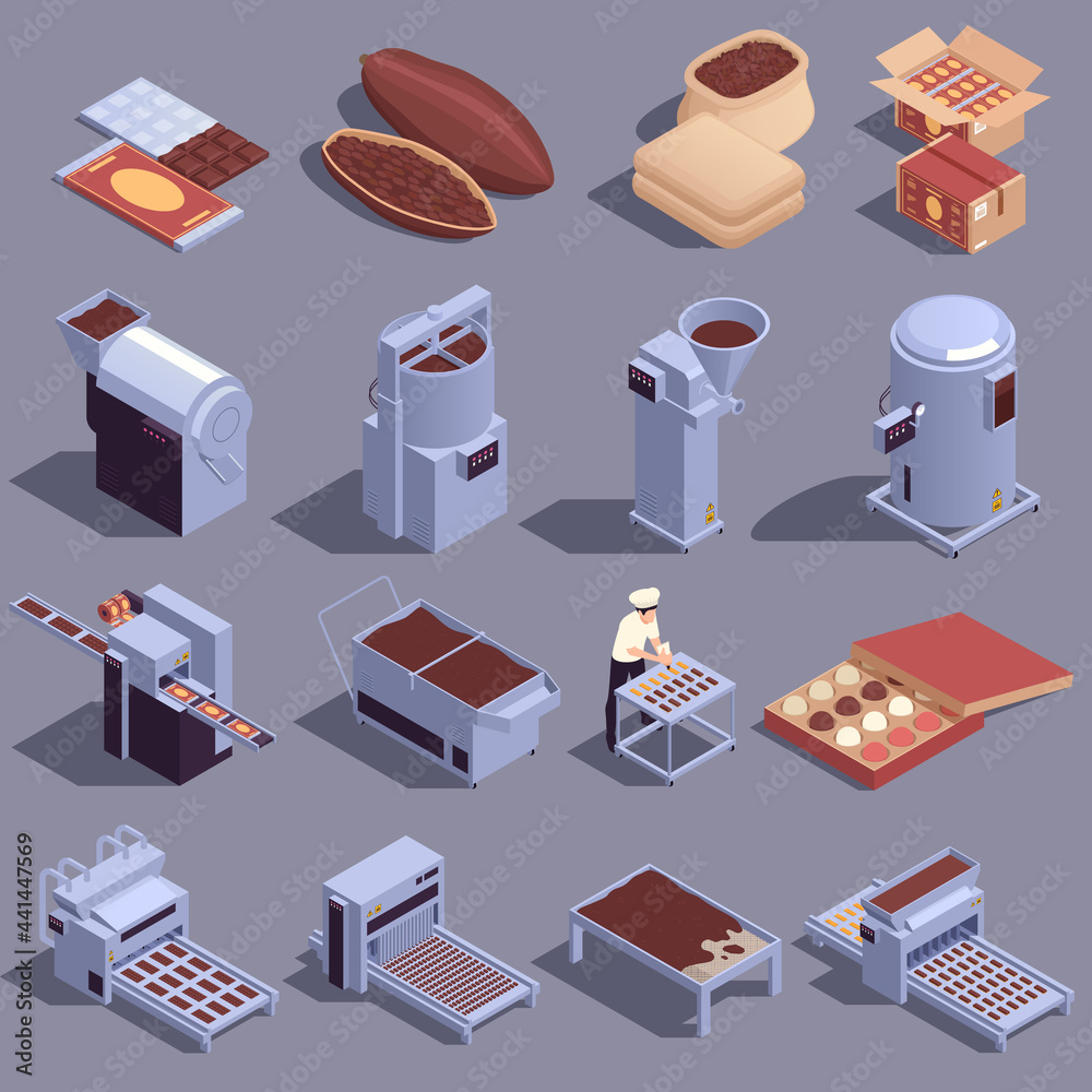 Chocolate Production Isometric Set Stock Vector | Adobe Stock