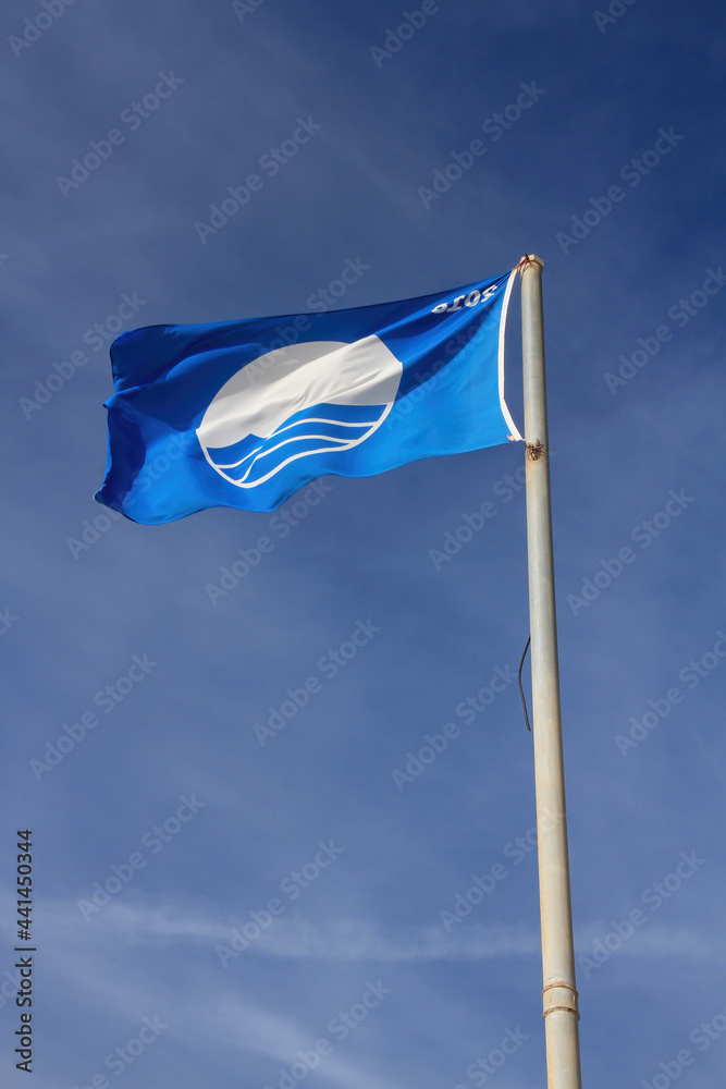 Blue flag of the year 2018. International symbol that identifies ...