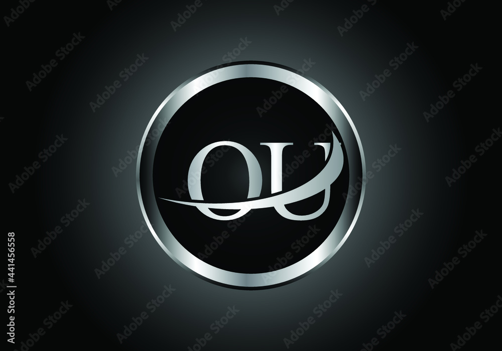 silver letter OU metal combination alphabet logo icon design with grey ...