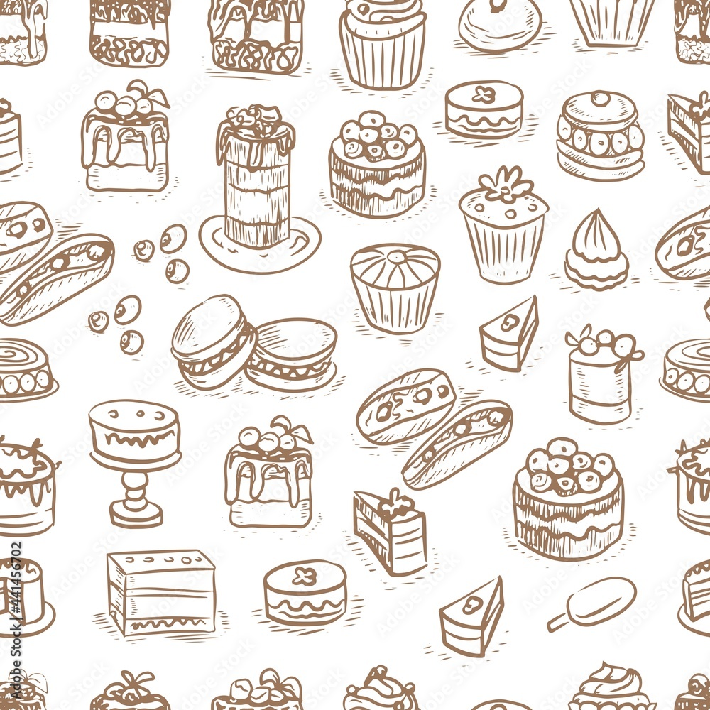 Pastries cakes cupcakes vector graphics engraving sketch. hand drawn ...