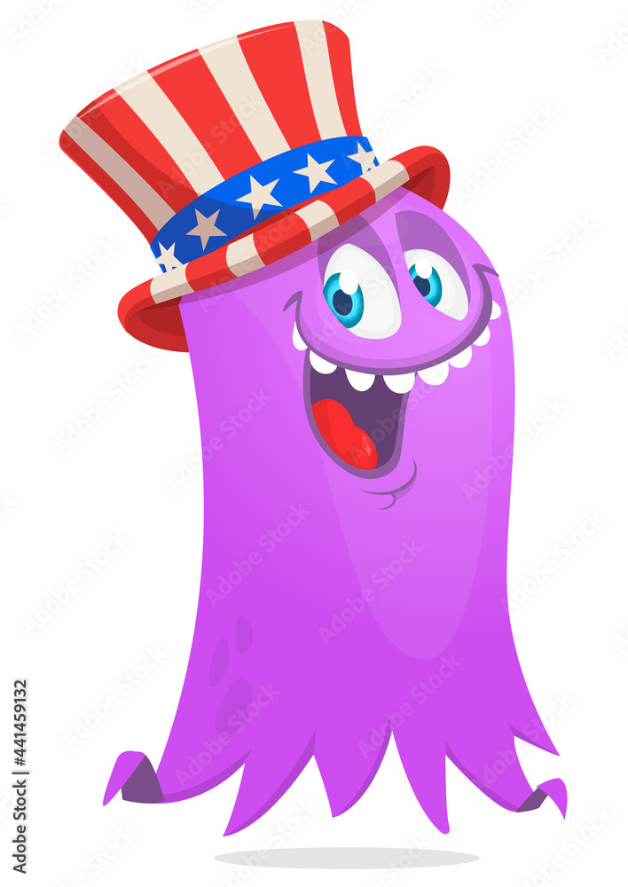 Cartoon funny monster wearing Amirican uncle Sam hat on USA ...