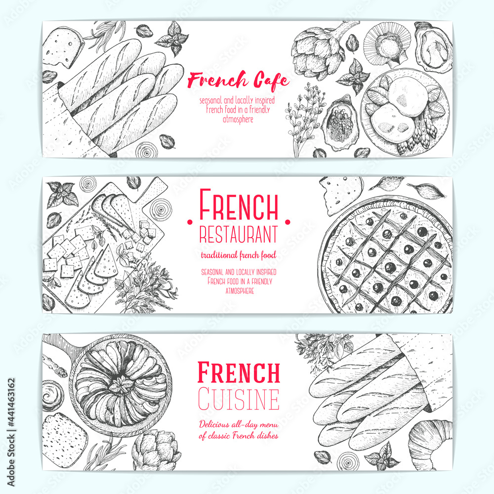 French food design template. Vertical banners set. Vector illustration ...