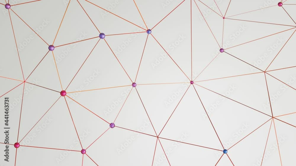 3D mesh with spheres at the vertices is slowly moving against a gray ...