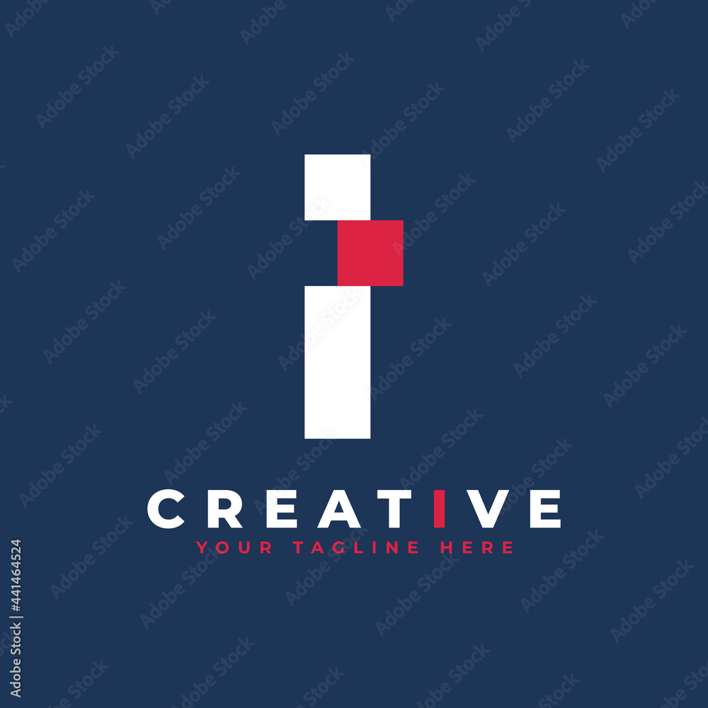 Simple Initial Letter I Logo. White and Red Shape A Letter Cutout Style ...