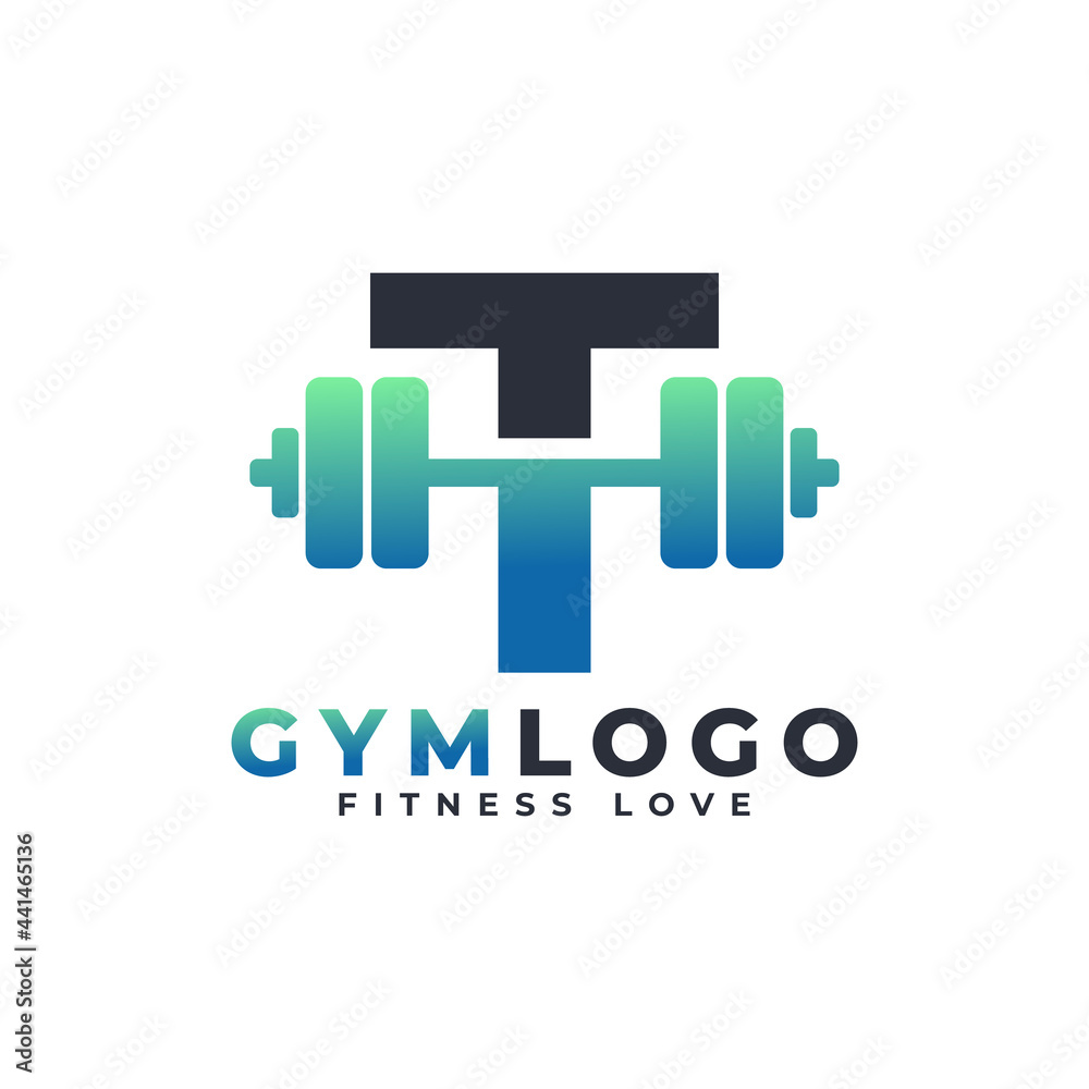 Letter T Logo With Barbell. Fitness Gym logo. Lifting Vector Logo ...
