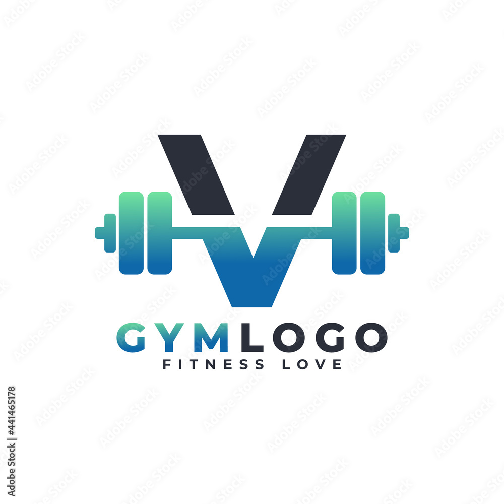 Letter V Logo With Barbell. Fitness Gym logo. Lifting Vector Logo ...