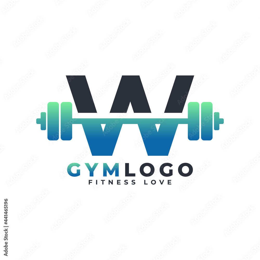 Letter W Logo With Barbell. Fitness Gym logo. Lifting Vector Logo ...