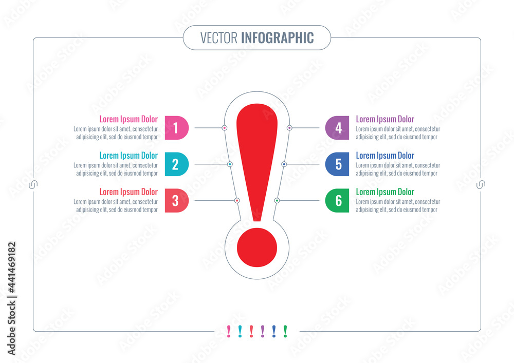 red exclamation infographic template. six option informational ...
