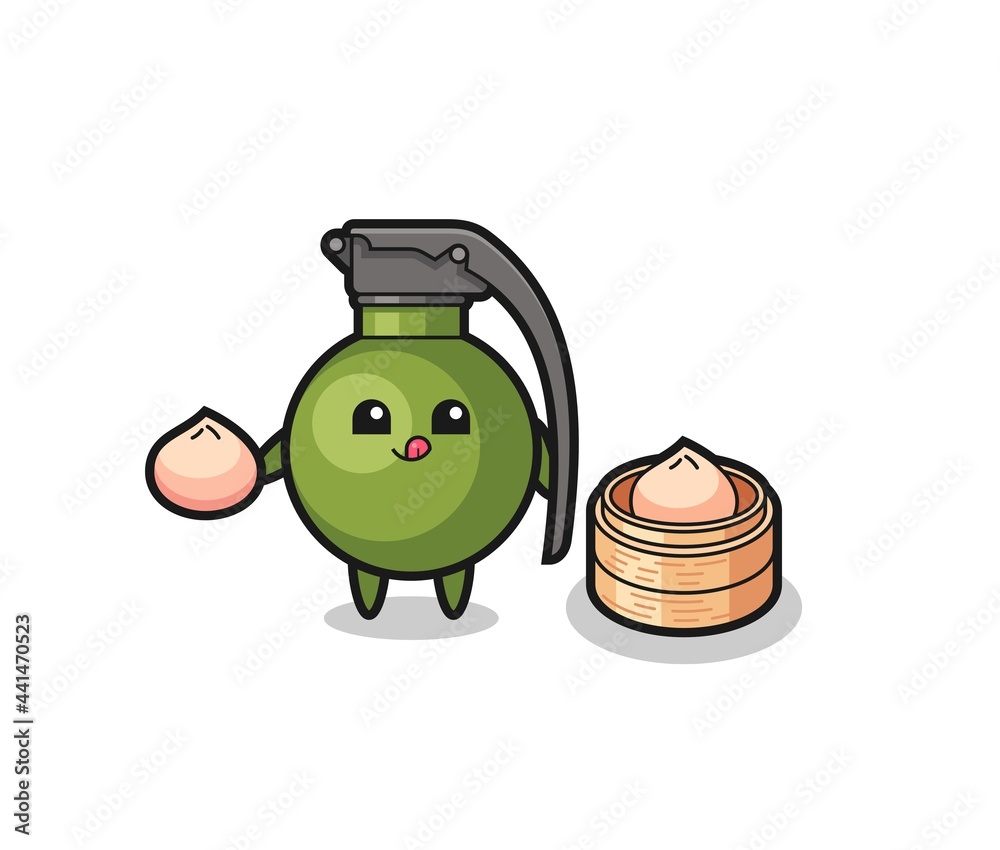 cute grenade character eating steamed buns Stock Vector | Adobe Stock