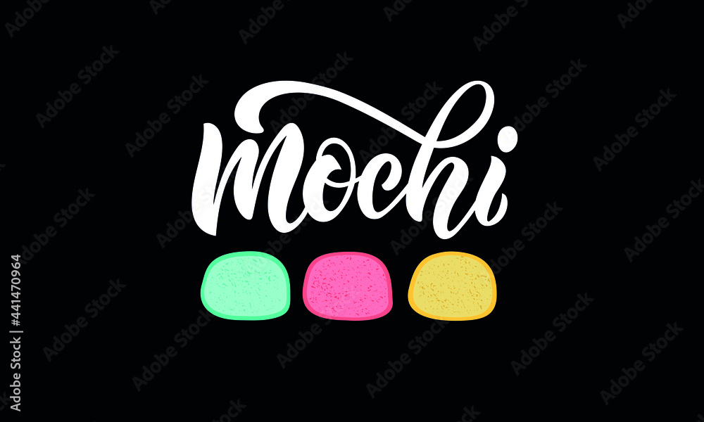 Mochi ice cream handwritten text, white on black background. Elegant ...