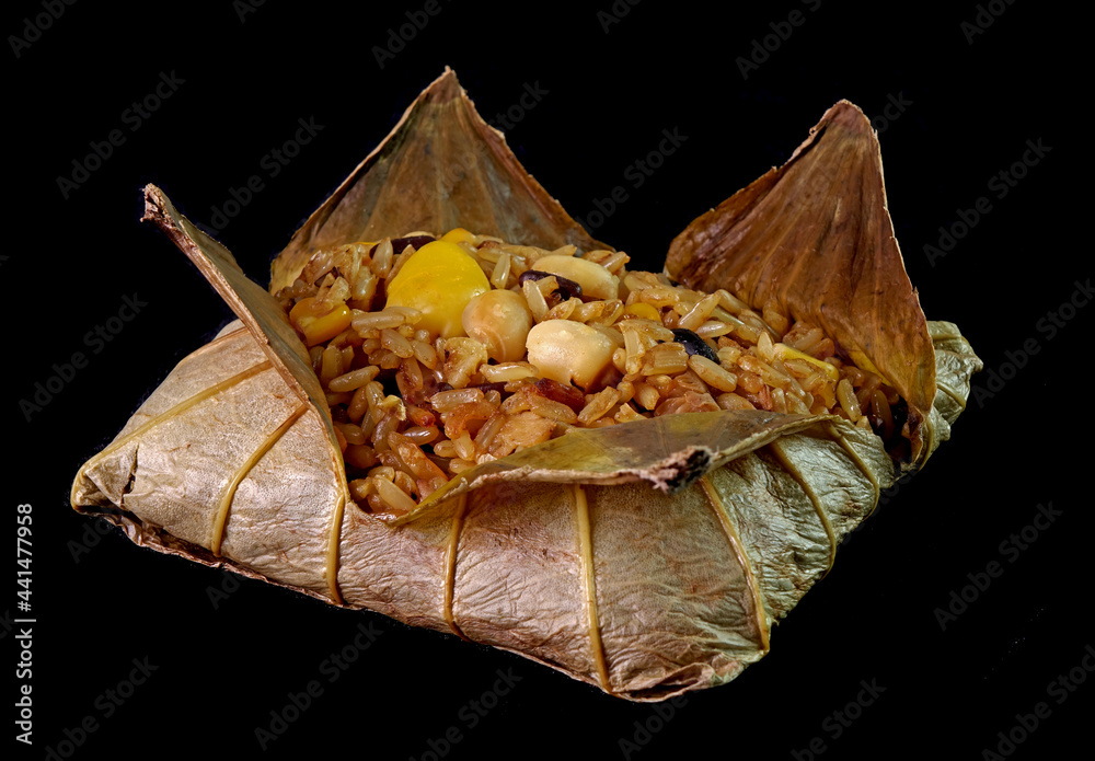 Rice wrapped in Lotus leaf. Famous Chinese cuisine. Vegetarian food ...